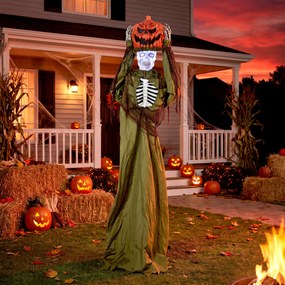 HOMCOM Animovaný vyskočivý dýňový kostlivec, 173 cm, strašidelná halloween dekorace se světlem a aktivací zvukem a dotekem