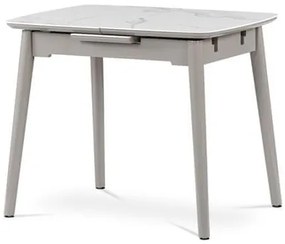 Autronic Moderní jídelní stůl Jídelní stůl 110+30x75 cm, keramická deska bílý mramor, masiv, šedý vysoký lesk (HT-401M WT)