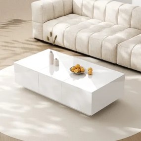 Aosom Lesklý konferenční stolek 100x50x31 cm s úložným prostorem s Push-Pull a oboustrannými zásuvkami, bílá