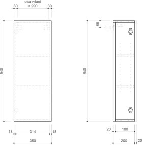 Sapho, ESPACE skříňka 35x94x22cm, 1x dvířka, levá/pravá, bílá lesk, ESC110-3030