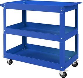 DURHAND Vozík na nářadí s kolečky, ocelový pracovní vozík se 3 policemi a bočním madlem pro domácí mechaniky, nosnost 150 kg, 83x35,3x76 cm, modrý | A