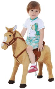 HOMCOM Houpací kůň Jezdecký kůň Hrací kůň Plyšový kůň se zvukem 85 x 28 x 60 cm Béžový, ideální pro děti na hraní a houpání | Aosom.de