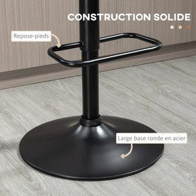 HOMCOM Sada 2 nastavitelných barových židlí s 360° otáčením a opěrkou nohou, potažené látkou