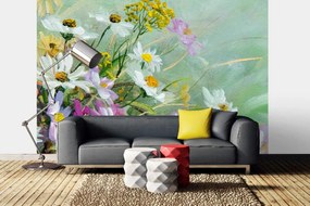 DIMEX | Samolepicí vliesová fototapeta na zeď Malba - Divoké květiny MA-5-2013 | 375 x 250 cm | zelená, fialová, žlutá