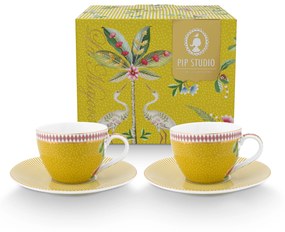 Pip Studio La Majorelle sada 2ks espresso šálků s podšálky 100ml, žlutá (sada 2 hrnků v dárkovém balení)