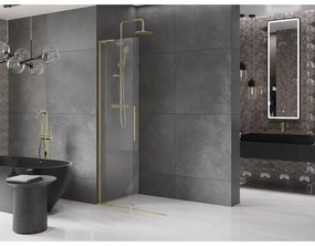 Mexen Velar L, posuvná sprchová zástěna Walk-in 110 x 200 cm, 8mm čiré sklo, zlatá matná, 871-110-003-03-55