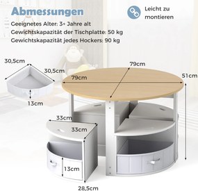 Costway Dětský stůl se 4 židlemi kulatý 5dílný dětský sedací set vyrobený