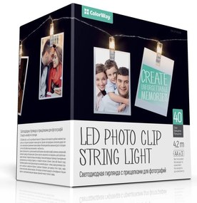 Světelný řetěz colorway cw-lcp-40l42b, párty fotokolíčky, vánoční dekorace, 20x led, 4,2 m, 3x aa