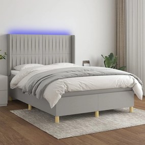 Box spring postel s matrací a LED světle šedá 140x200 cm textil,  3139037