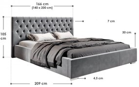 Goleto Čalouněná postel Katalonia 140 x 200 cm sametová | světle šedá