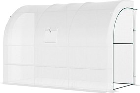 Zimní fóliovník Outsunny s regály a okny, ocelový nástěnný fóliovník na balkon a zahradu, skleník pro rajčata 300x150x213 cm, fóliovník na zeleninu, k