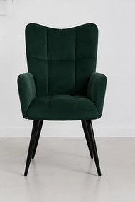 křeslo relaxační, s podnožkou, odpočinkové, ušák, kov/samet, 98x63x69 cm, černá/tmavě zelená, Dekorino KR20260014
