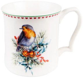 Porcelánový hrnek s vánočním motivem ptáčka – 414 ml