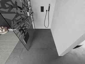 Mexen Kioto+, sprchová zástěna Walk-In s poličkou a věšákem 140 x 200 cm, 8mm čiré sklo bílý vzor, ​​grafitový profil, 800-140-121-95-85