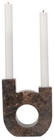 House Nordic Svícen, mramor, hnědý, dvojitý držák, 12x3,5x14 cm