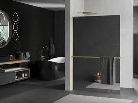 Mexen Kioto+ L, sprchová zástěna Walk-In s poličkou a věšákem 100 x 200 cm, 8mm sklo vzor zrcadlo, zlatý matný profil, 800-100-123-55-50