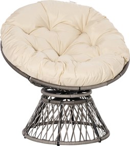 Outsunny papa křeslo Proutěné křeslo 360° polohovatelná skořepina se sedákem z umělého ratanu a kovovým rámem 87 x 97 x 86 cm Cream | Aosom.de