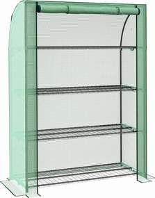 Skleníček Outsunny PE se 4 úrovněmi polic, balkonový skleník, zpevněný potah 135 g/m², ocelová konstrukce, rolovací zipový vstup, pro pěstování zelen…