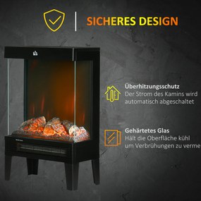 HOMCOM Elektrický krb, 2000 W, volně stojící krb s topením, LED 3D plamenový efekt, 4 úrovně jasu, elektrický krb s termostatem, ochrana proti přehřá…