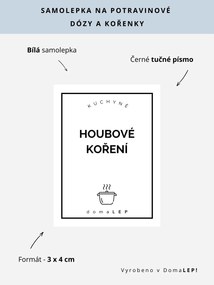 Samolepka na kořenky HOUBOVÉ KOŘENÍ bílá 3 × 4 cm tučné písmo