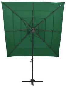 313821 vidaXL 4stupňový slunečník s hliníkovou tyčí zelený 250 x 250 cm