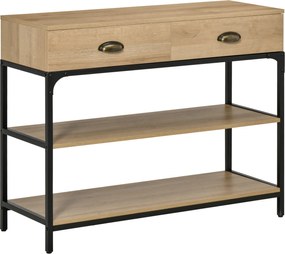 HOMCOM Konzolový stolek do předsíně s 2 šuplíky a 2 policemi z oceli, nábytek do chodby pro vstupní halu 100x35x79,2 cm Dub | Aosom