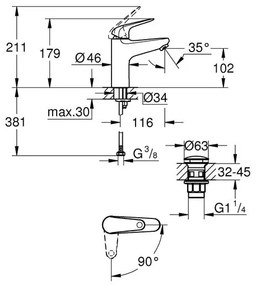 Grohe Swift Umyvadlová baterie CoolStart s výpustí click-clack, chrom 24329001