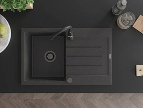 Mexen Bruno, granitový dřez 795x495x200 mm, 1-komorový, černá skvrnitá s černým sifonem, 6513791010-76-B