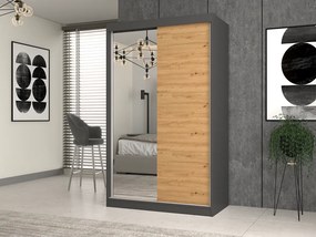TPS Šatní skříň IGA 120 cm se zrcadlem - Antracit / Dub artisan