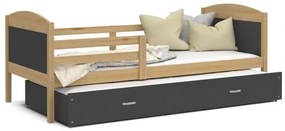 Dětská postel MATYAS P2 90x200 cm s borovicovou konstrukcí v šedé barvě s přistýlkou