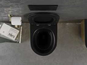 Mexen Lena wc mísa Rimless s pomalu zavírajícím tenkým sedátkem, duroplast, černá matná/zlatá - 30224076