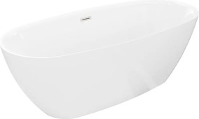 Mexen Luvo Slim, volně stojící vana 170 × 75 cm, bílá lesklá, ocelový přepad, 52801707500-97