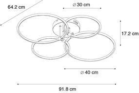 Stropní svítidlo černé vč. LED 3-stupňové stmívatelné 4-světlo - Joaniqa