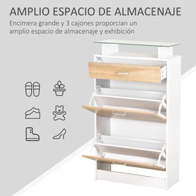 HOMCOM Botník se 3 šuplíky, skleněnou policí a hliníkovými úchyty pro předsíň, nosnost 50 kg, 60x24x105,5 cm