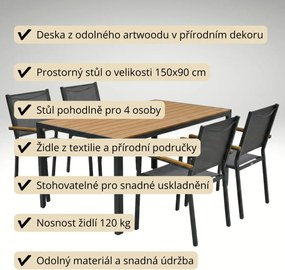 Vikio Zahradní jídelní set 150x90 pro 4 osoby AZS155P-4 přírodní