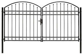 146340 vidaXL Dvoukřídlá zahradní brána s obloukem ocel 300 x 175 cm černá