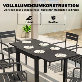 Zahradní stůl Rozkládací hliníkový jídelní stůl 80/160 x 80 cm pro 4-6 osob, obdélníkový s lamelovou deskou