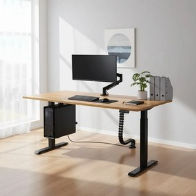 Výškově nastavitelný stůl OfficeTech C, 200 x 80 cm, černá podnož, dub zlatý
