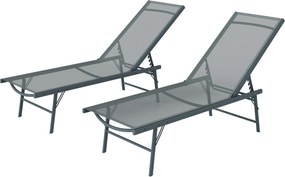 Outsunny Sada 2 Zahradních Lehátka - Outdoor Skládací Sluneční Lehátka S Nastavitelným Opěradlem V 5 Polohách A Kovovým Rámem, Prodyšné Mřížkové Sedad