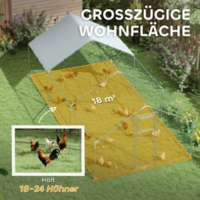 Ocelový výběh pro kuřata PawHut, 300 x 600 x 195 cm, klec pro kuřata s krytem odolným proti UV záření, dvířka na krmení, závěsné krmítko, hřad, výběh…