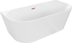 Mexen Oval, volně stojící nástěnná vana 140 x 75 cm, bílá, růžové zlato přepad, 52671407500-60