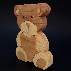 AMADEA Dřevěné puzzle medvěd, masivní dřevo dvou druhů dřevin, 15 cm
