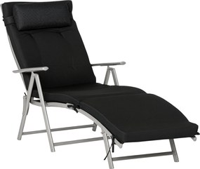 Skládací plážový lehátko Outsunny se záhlavníkem a polštářem, polohovatelný se 7 polohami opěrky, zahradní lehátko pro relaxaci, nosnost až 165 kg, pr