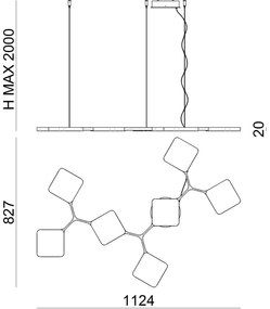 Stilnovo 8520 Quad_P7, bílé závěsné svítidlo pro nepřímé osvětlení, 42W LED 3000K stmívatelné, 112x82cm