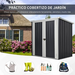 Outsunny Zahradní Kůlna 1,26 m² 147x86x134 cm Kovová Zahradní Kůlna se 2 Dveřmi a Zámkem pro Úložiště Nářadí na Terase Černá