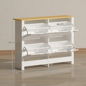 HOMCOM úzký botník s 4 výklopnými přihrádkami – úsporný regál na boty až pro 16 párů, 105 × 26 × 80 cm (bílá / přírodní)