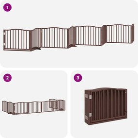 Zábrana pro psy s dvířky skládací 8 panelů hnědá 640 cm topol 3155634
