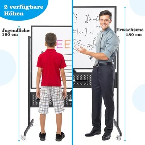 Costway Oboustranná mobilní tabule s kolíčkem, kolečky a stojanem – 120 × 90 cm