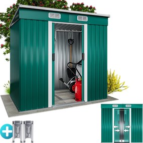 Zahradní domek na nářadí zelená 200x125x180cm 2m² úložný prostor pozinkované posuvné dveře 4 háky