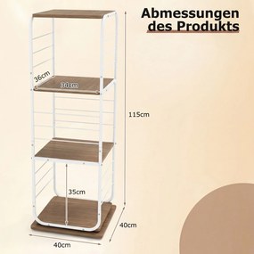 Costway 4 řadová otočná knihovna 360° otočná knižní věž s kovovým rámem v bílé